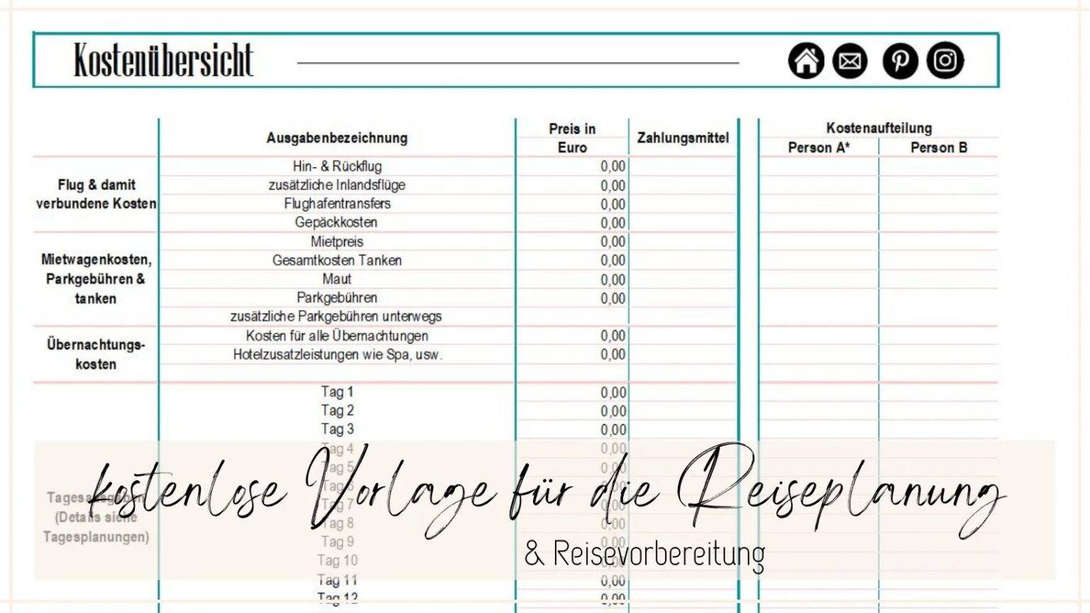 kostenlose Vorlage für Reiseplanung & zur Reisevorbereitung - ReiseJuwelen.de